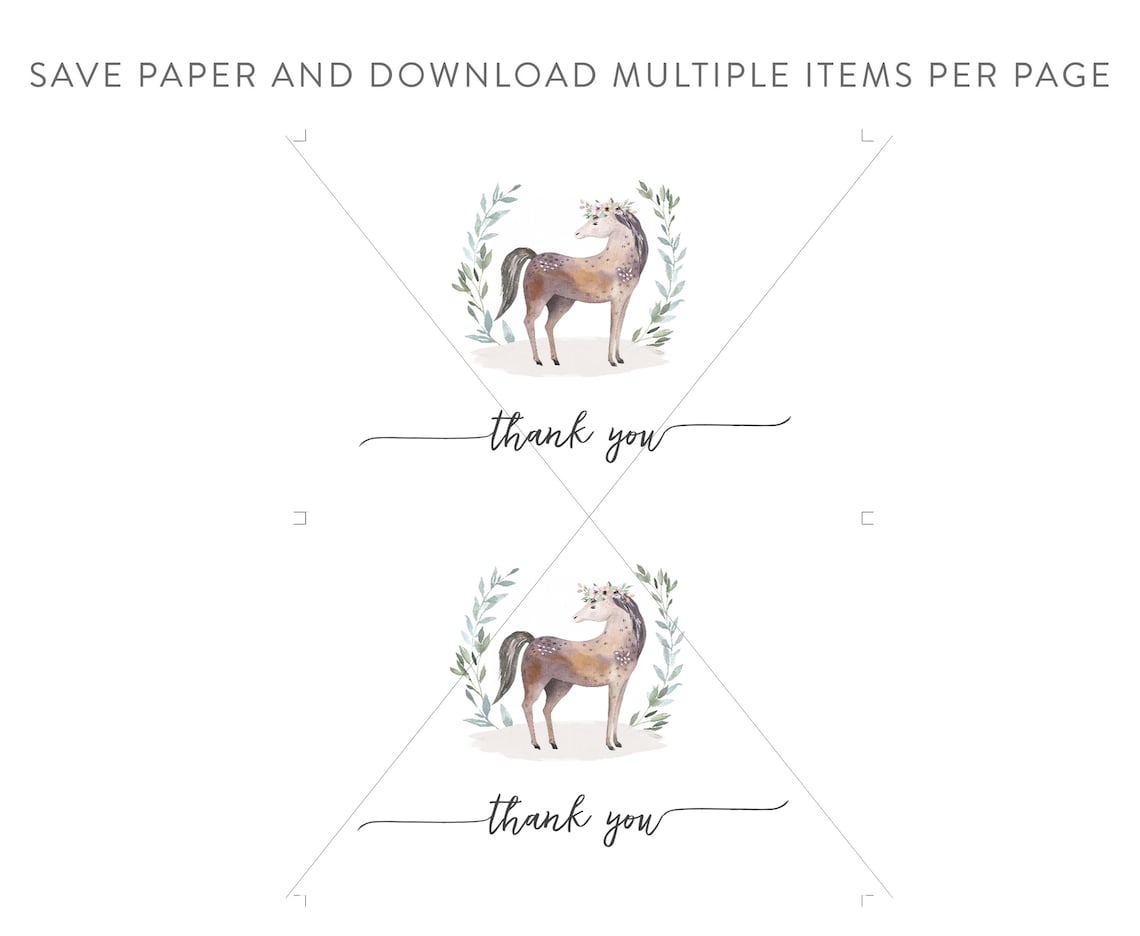 Horse Thank You Card, Horse Birthday Party Thank You Note Printable ...