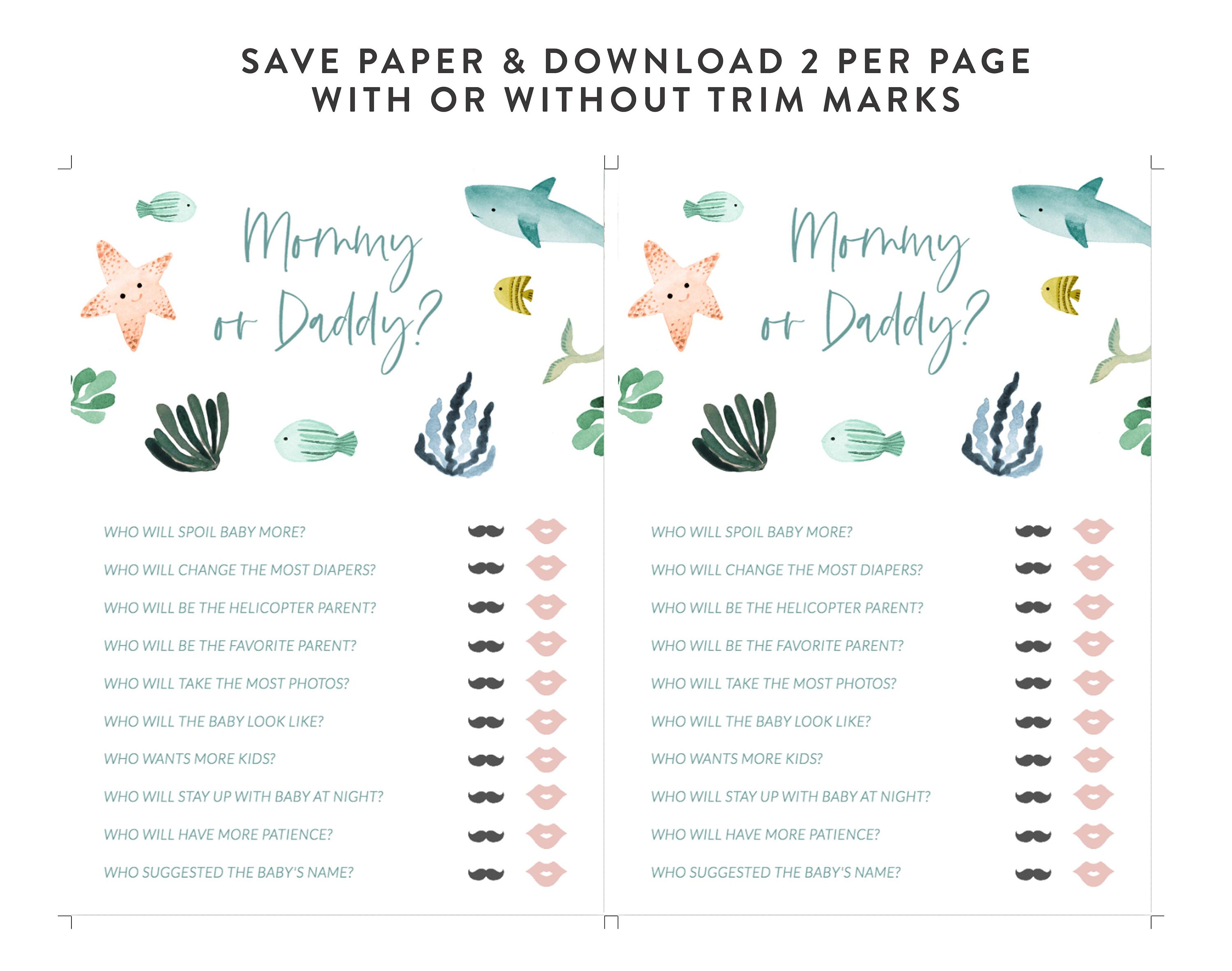 Under the Sea Baby Shower Games Mommy or Daddy Printable Baby Shower ...