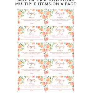 Peaches Diaper Raffle Ticket, Diaper Raffle Card Insert Peach Baby ...