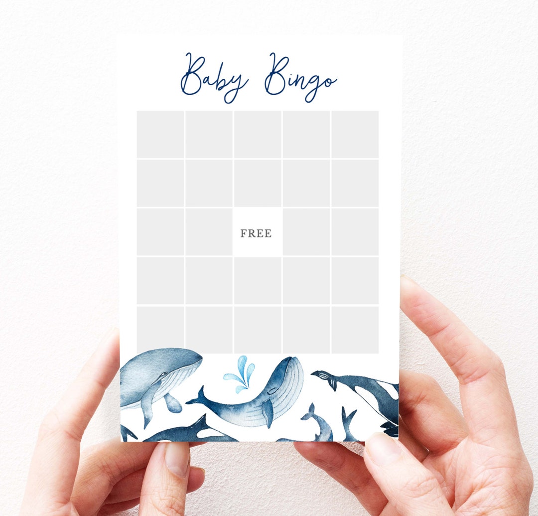 Whale Baby Shower Games Bingo Printable Baby Shower Game, Nautical Baby ...
