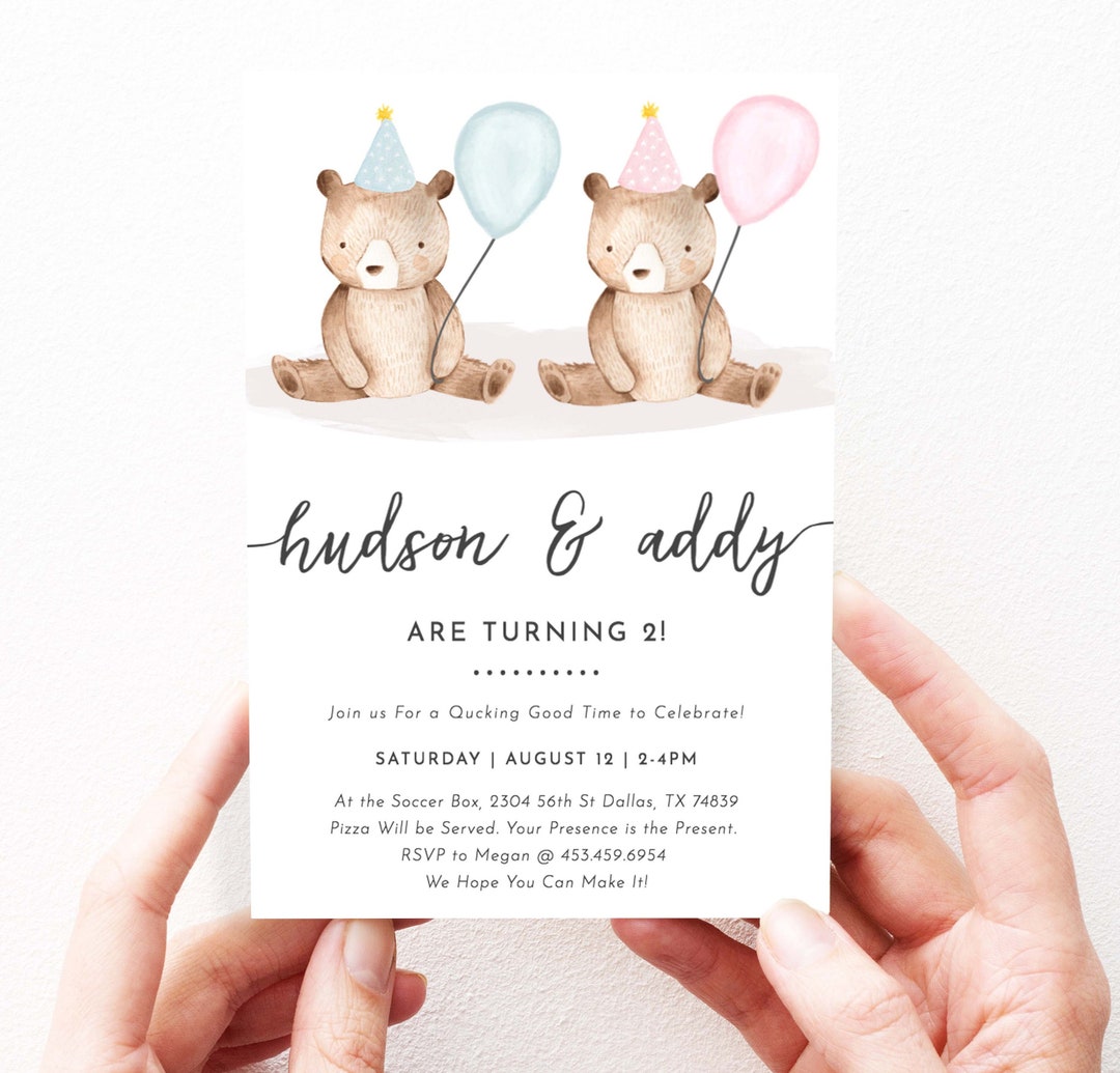Boy Girl Twins Birthday Party Invitation Girl and Boy Twins Birthday ...