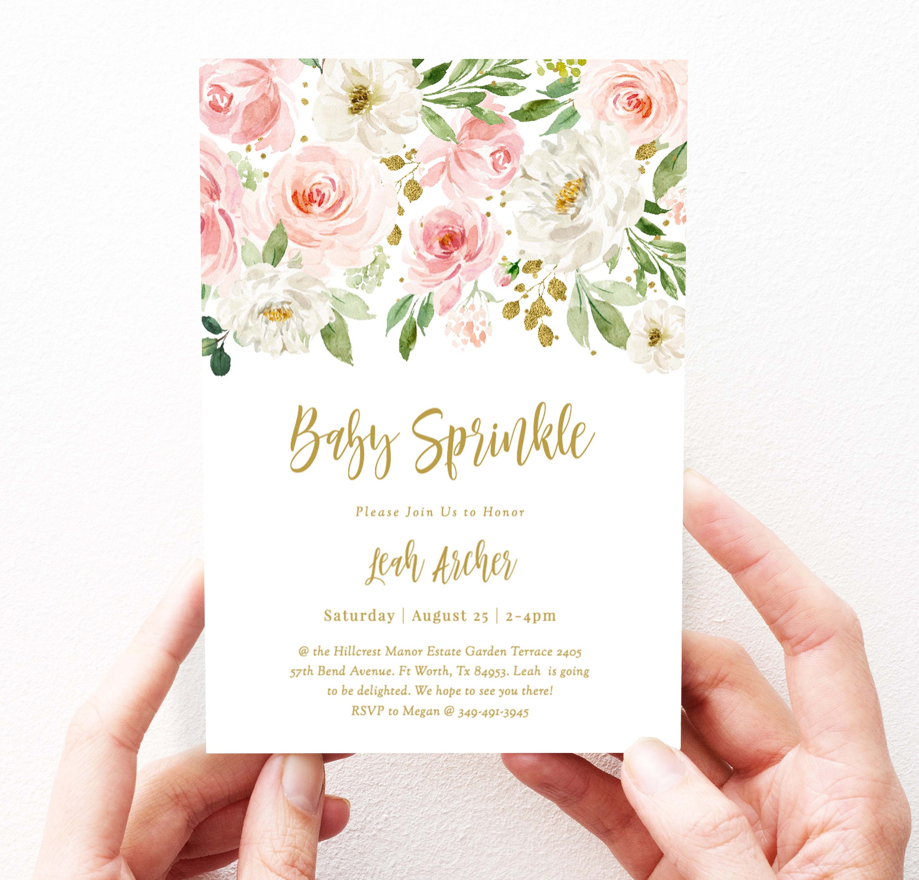 Baby Girl Sprinkle Invitation Girl Baby Sprinkle Invites Pink Floral ...
