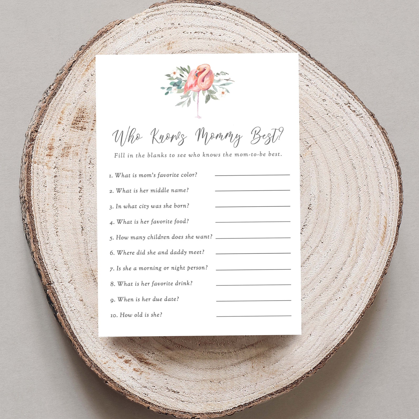 Flamingo Baby Shower Game Who Knows Mommy Best Game, Flamingo Baby ...