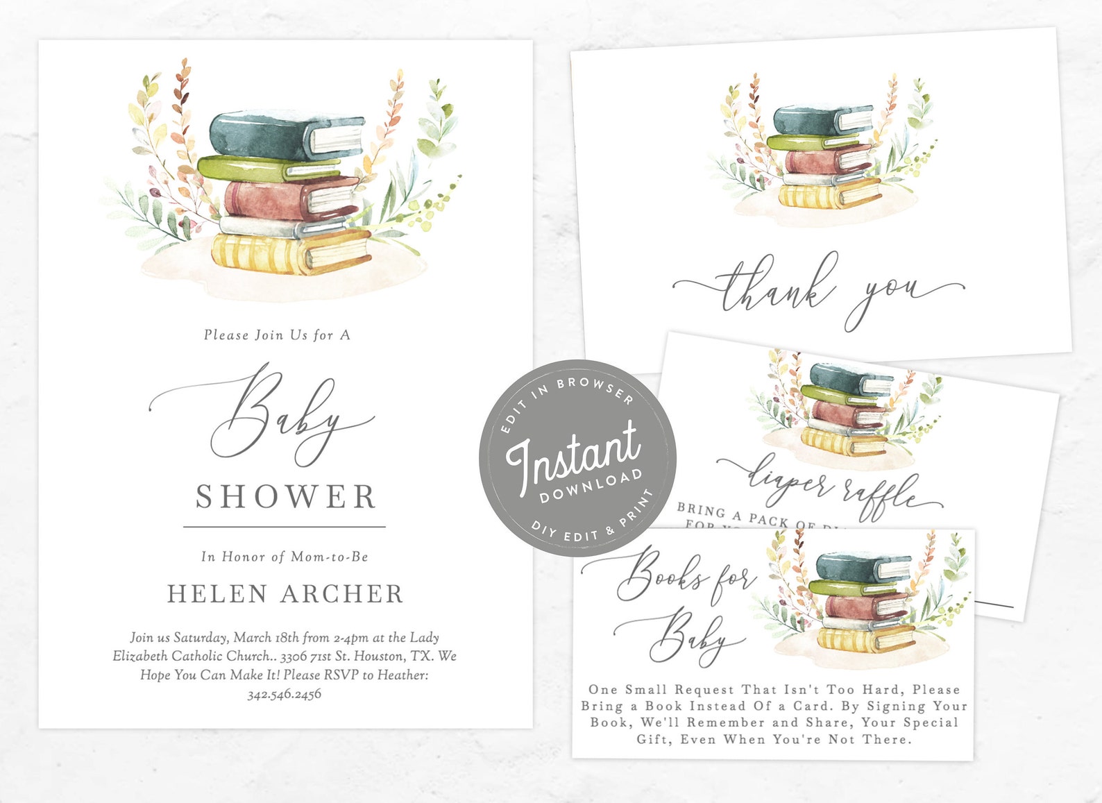 Book Themed Baby Shower Invitation Bundle Baby Shower Invites - Etsy