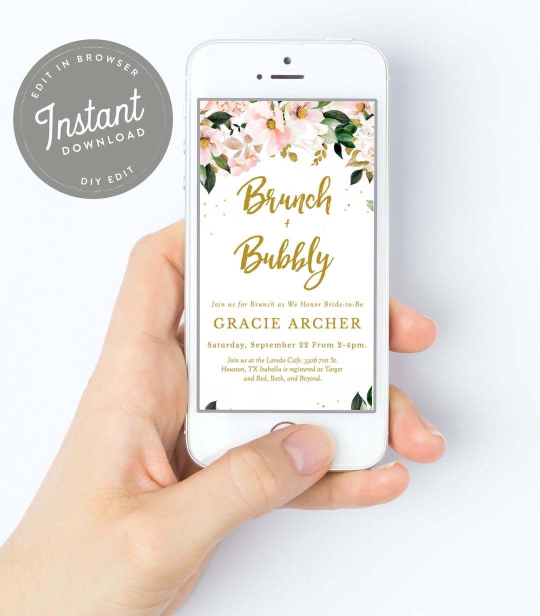 Floral Bridal Shower Text Invitation, Brunch Bridal Shower E Invitation ...