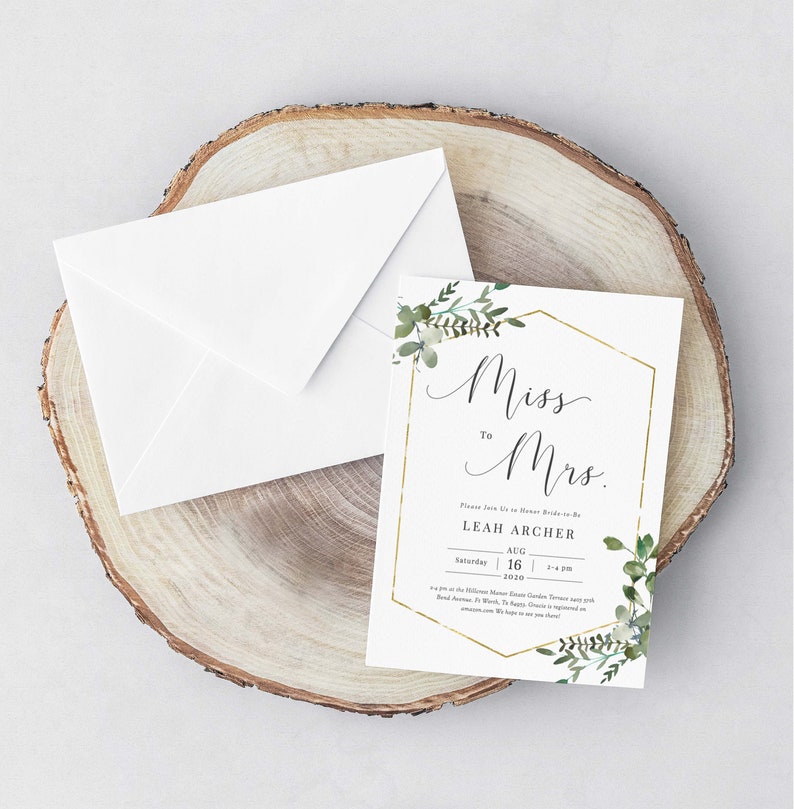 Greenery Miss to Mrs Bridal Shower Invitation Download Simple | Etsy