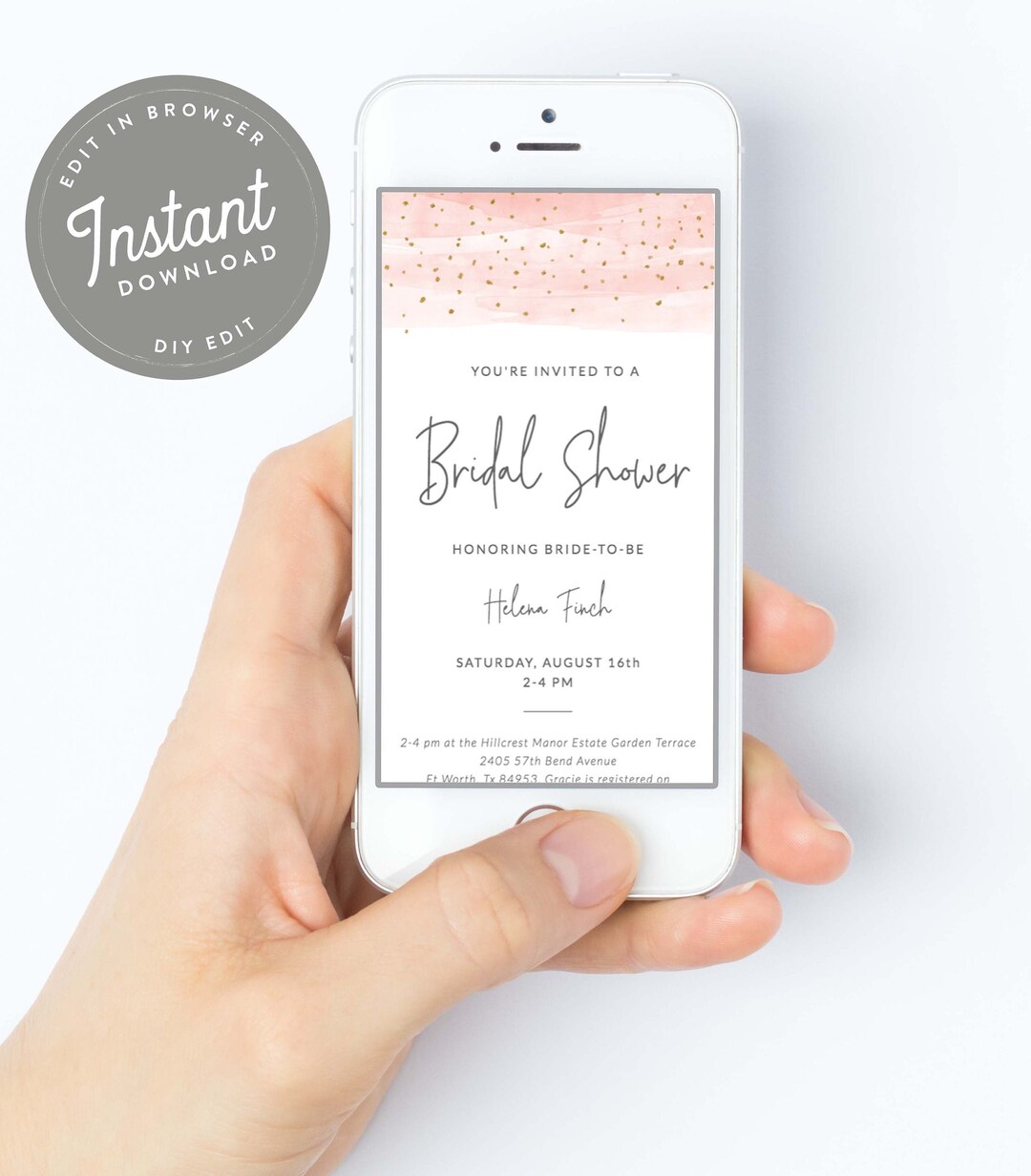 Modern Bridal Shower Text Invites Pink Bridal Shower E Invitation ...