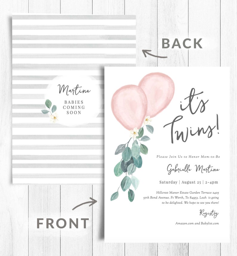 Girl Twins Baby Shower Invitation Twin Girls Shower Invites - Etsy