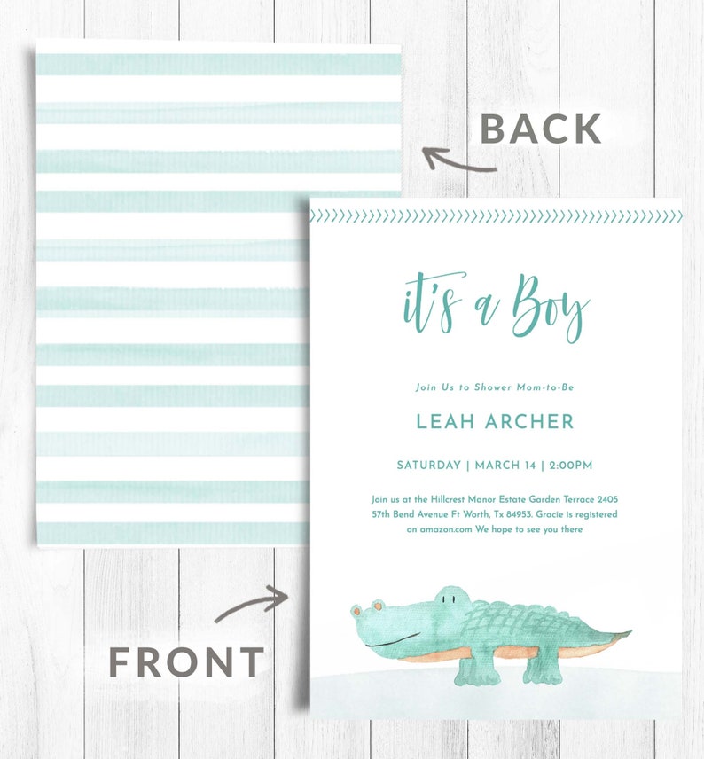 Alligator Baby Shower Invitation Boy Shower Invites Crocodile | Etsy