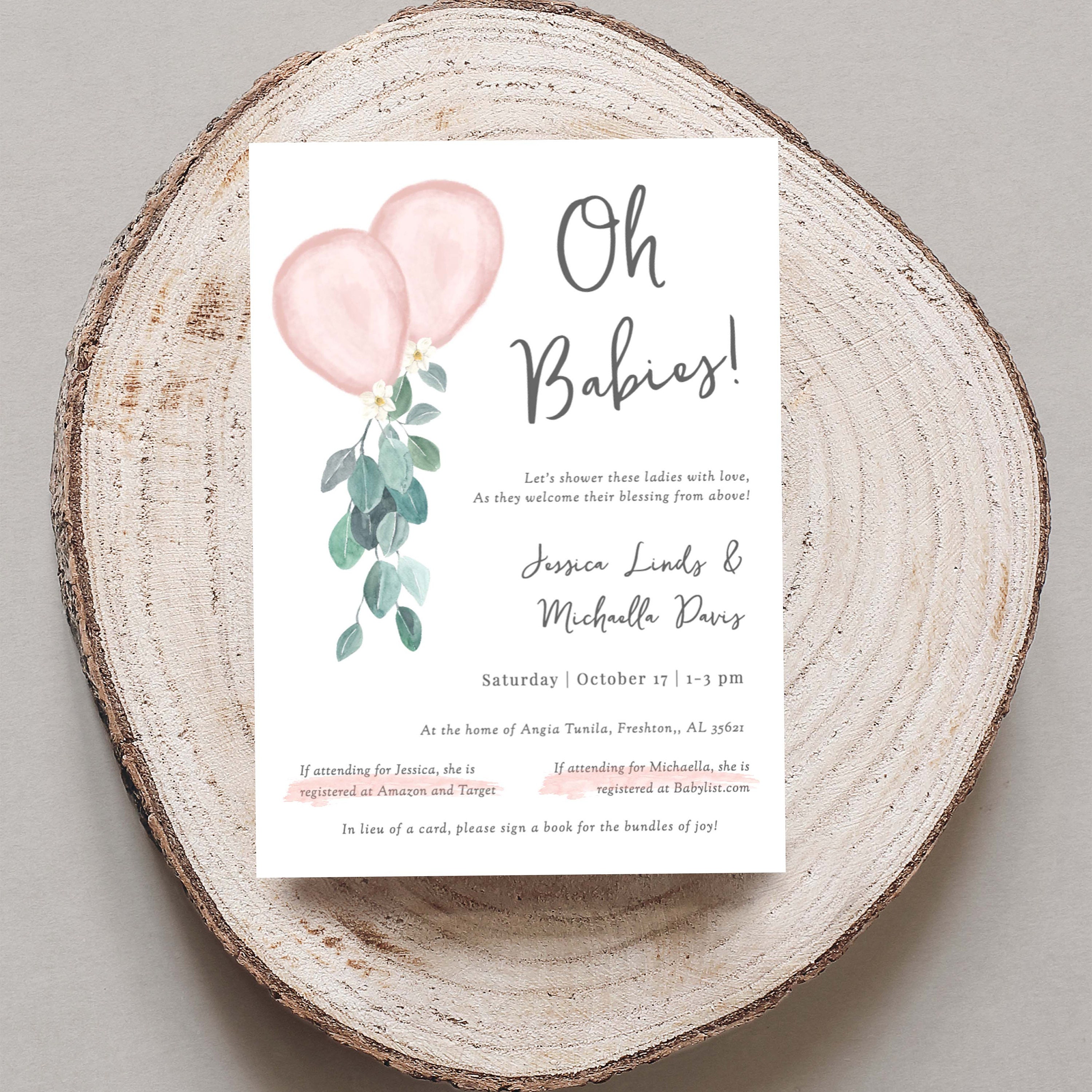 Double Baby Shower Invitation Template, Joint Baby Shower Invitation ...