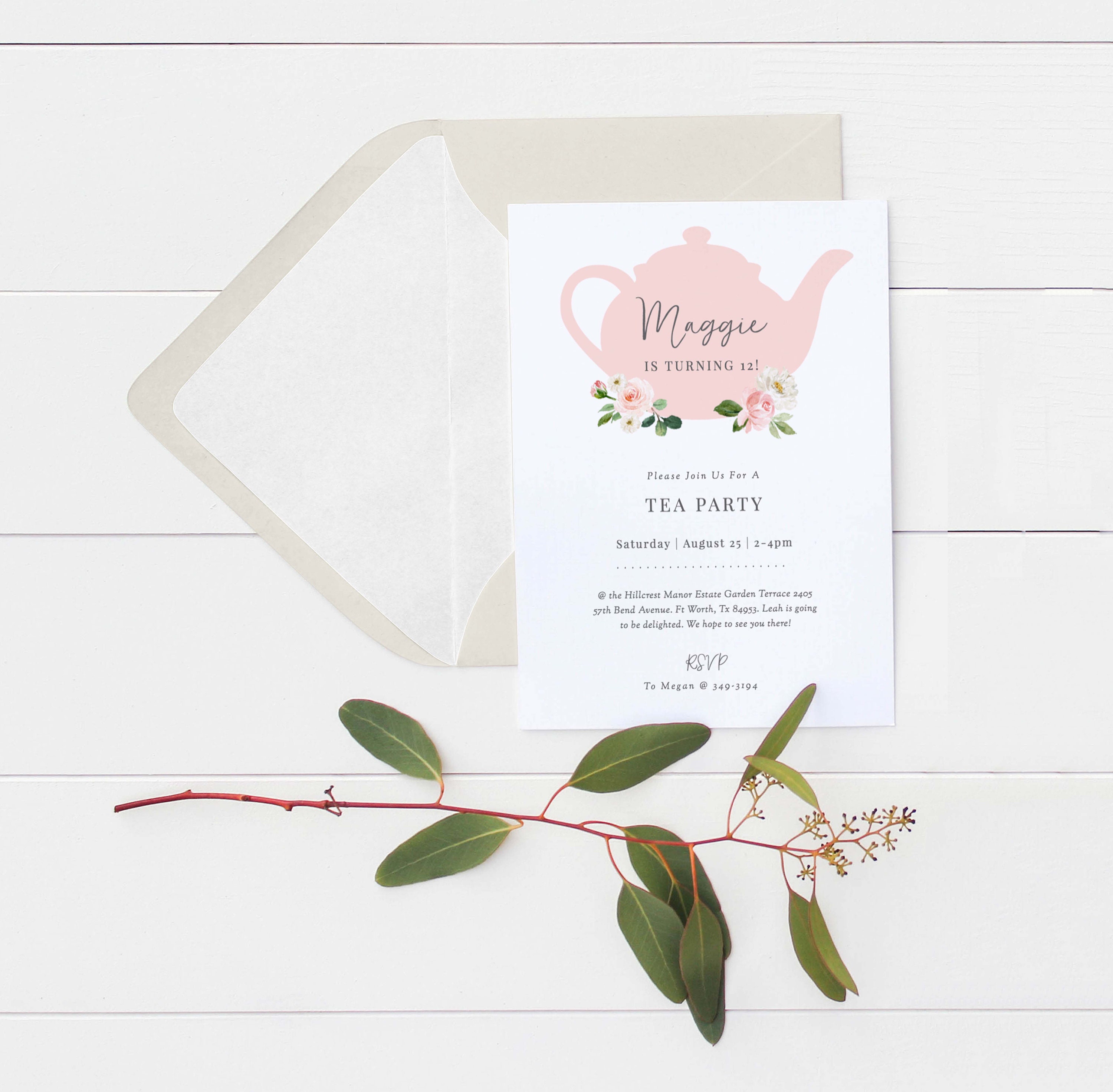 Cute Tea Party Birthday Invitation Download Editable Birthday | Etsy