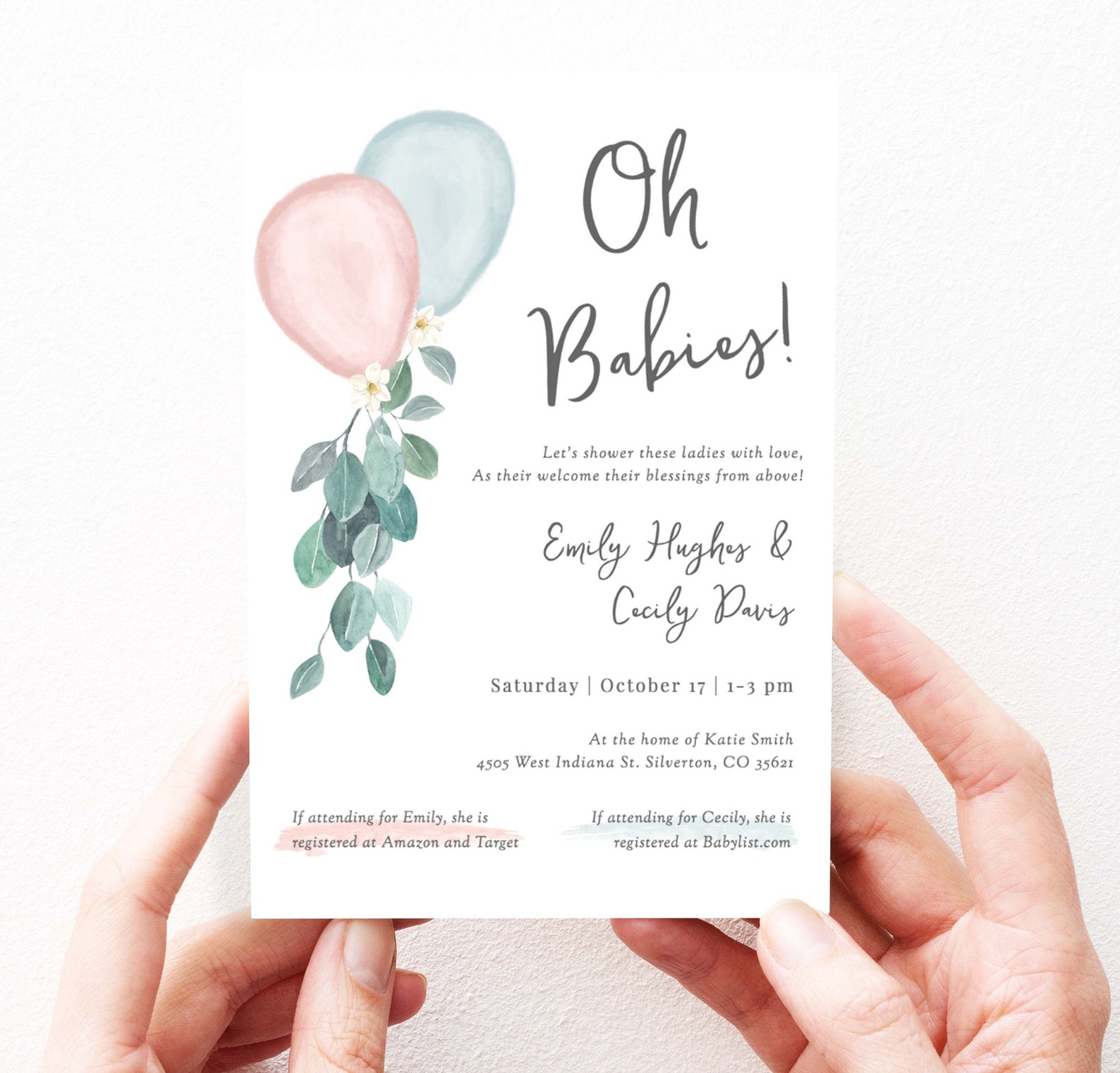 Joint Baby Shower Invitation Template, Double Baby Shower Invitation ...