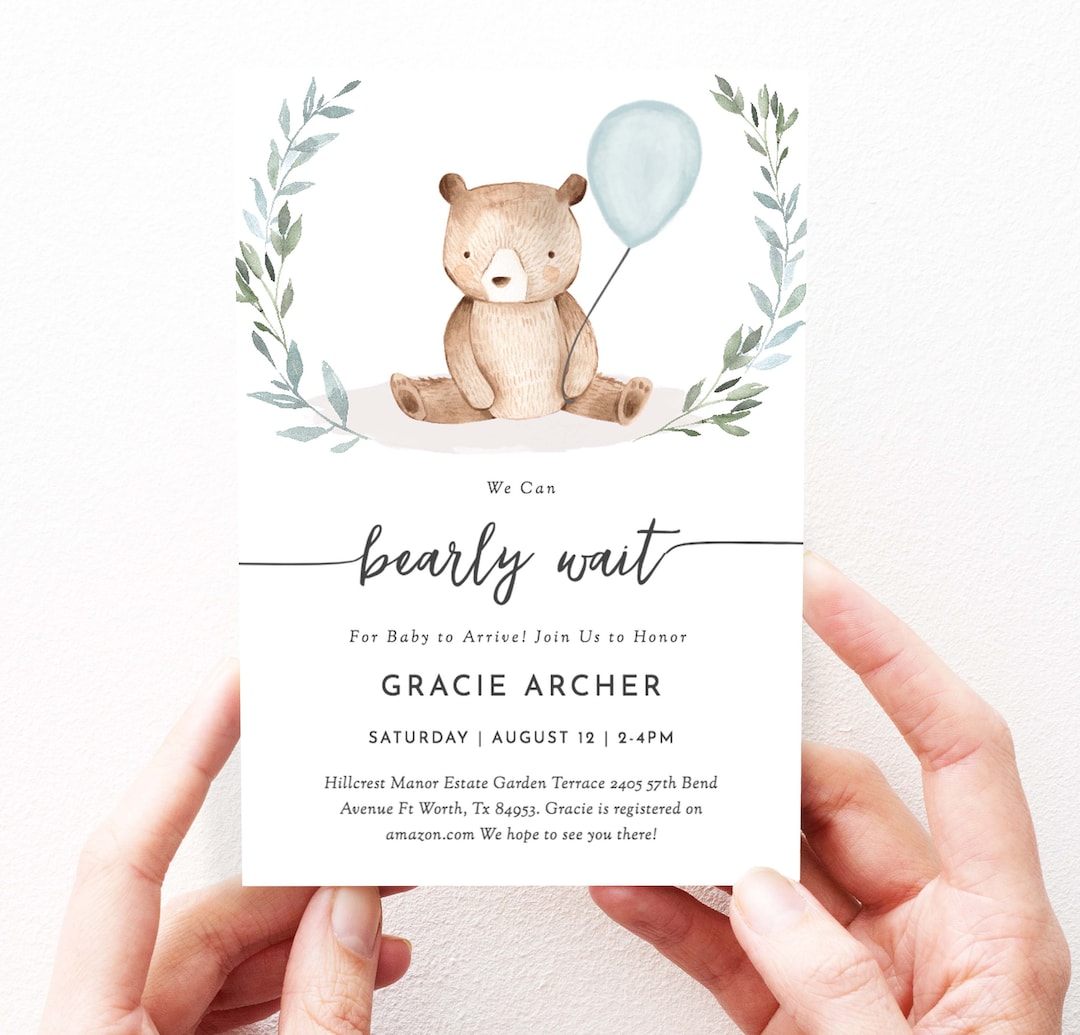 Baby Boy Shower Invitation Bear Baby Shower Invitation Instant Download ...