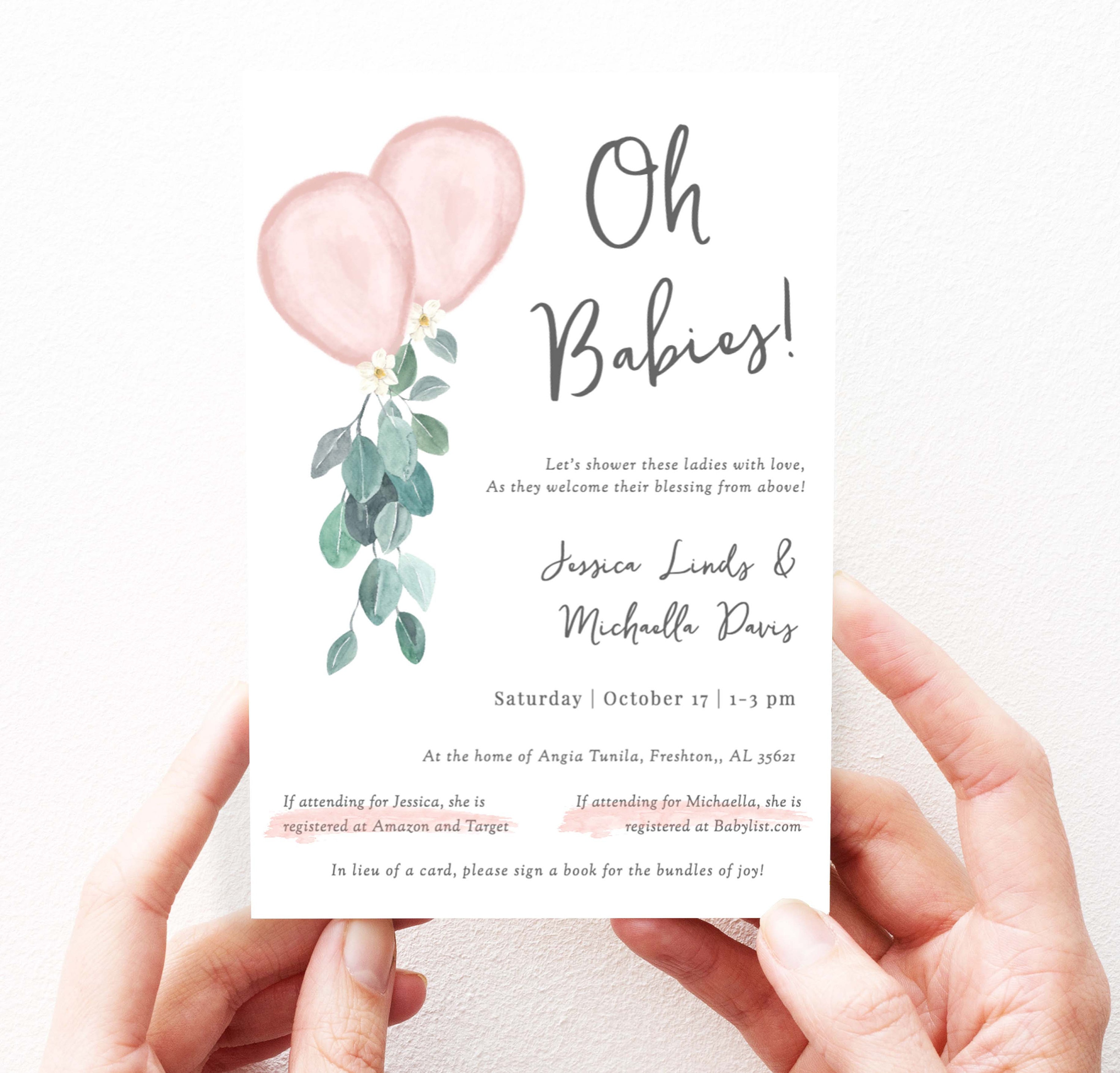 Double Baby Shower Invitation Template, Joint Baby Shower Invitation ...