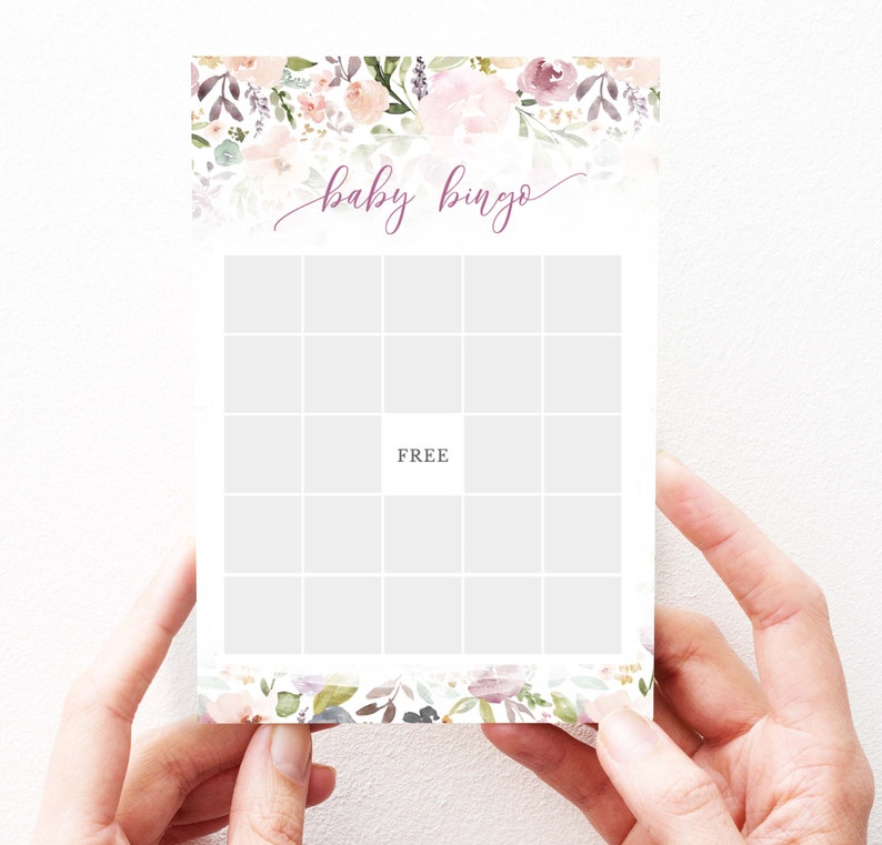 Purple Floral Baby Shower Bingo Instant Download, Printable Baby Shower ...