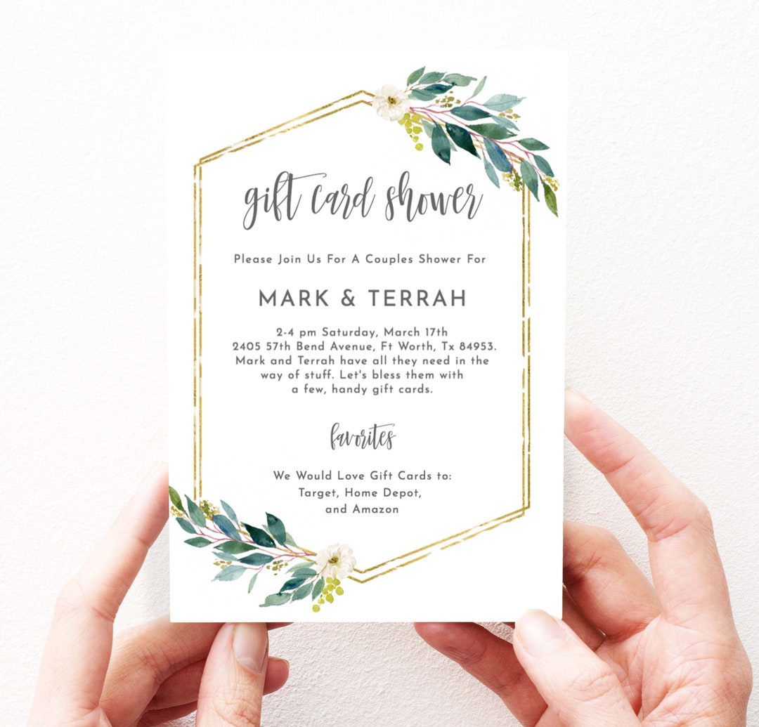Greenery Gift Card Shower Invitation Template, Joint Shower Invitation ...