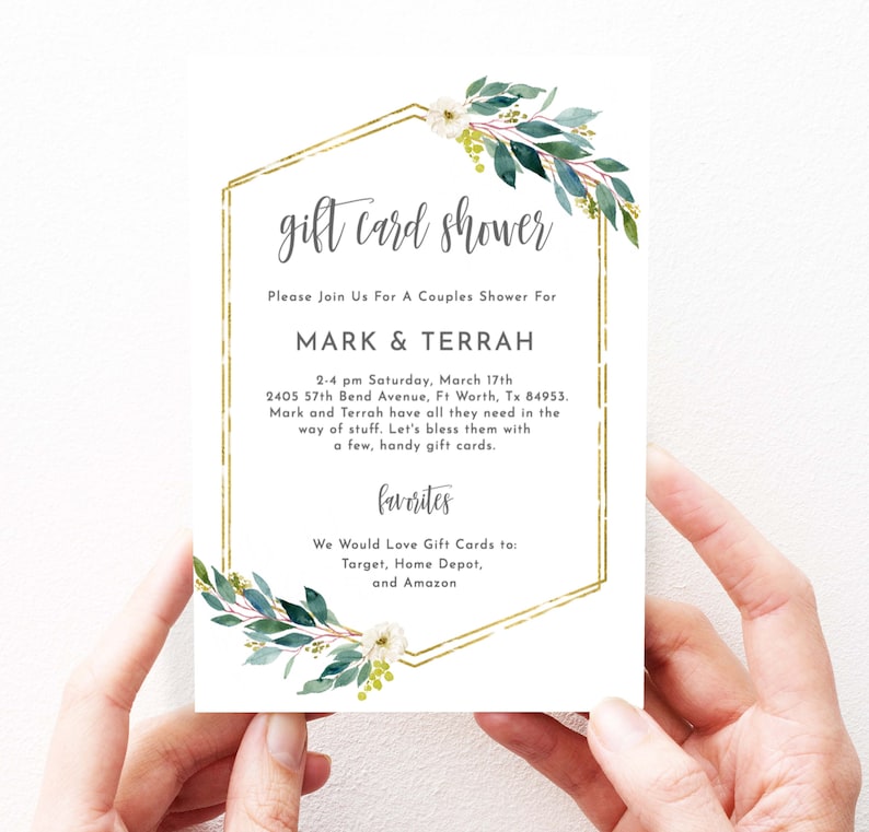 Greenery Gift Card Shower Invitation Template, Joint Shower Invitation ...
