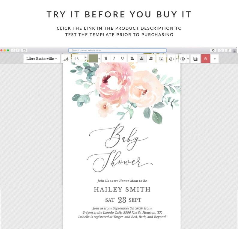 Floral Baby Shower E Vite Baby Shower E Invitation Girl Baby | Etsy