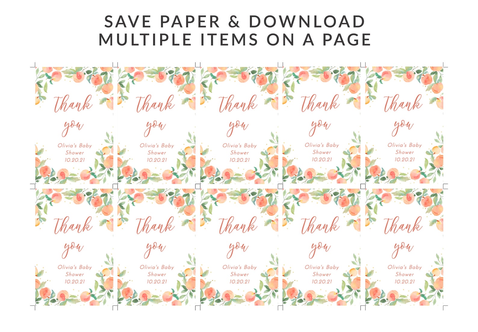 Peach Baby Shower Favor Tag, Template Favor Tags, Shower Thank You Tag ...