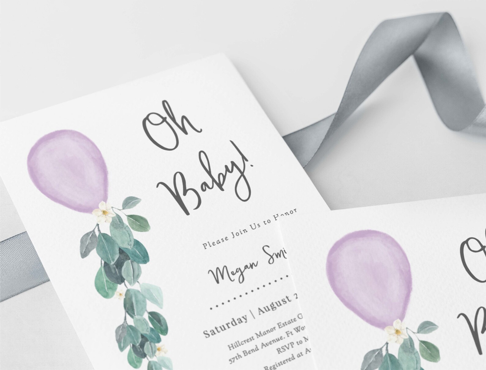 Lavender Baby Shower Invitation Girl Purple, Editable Baby Girl Shower ...