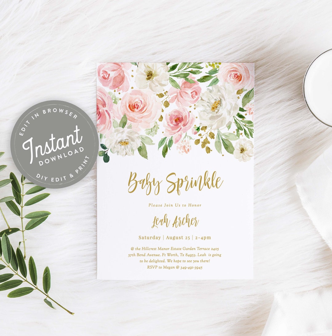 Baby Girl Sprinkle Invitation Girl Baby Sprinkle Invites Pink Floral ...