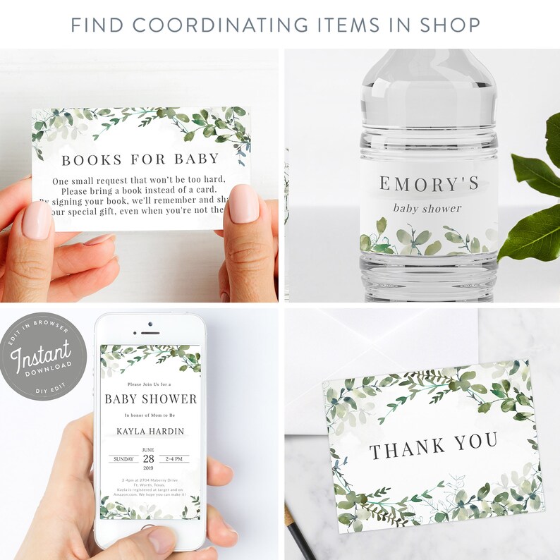 Baby Shower E Vite Greenery Baby Shower E Invitation - Etsy