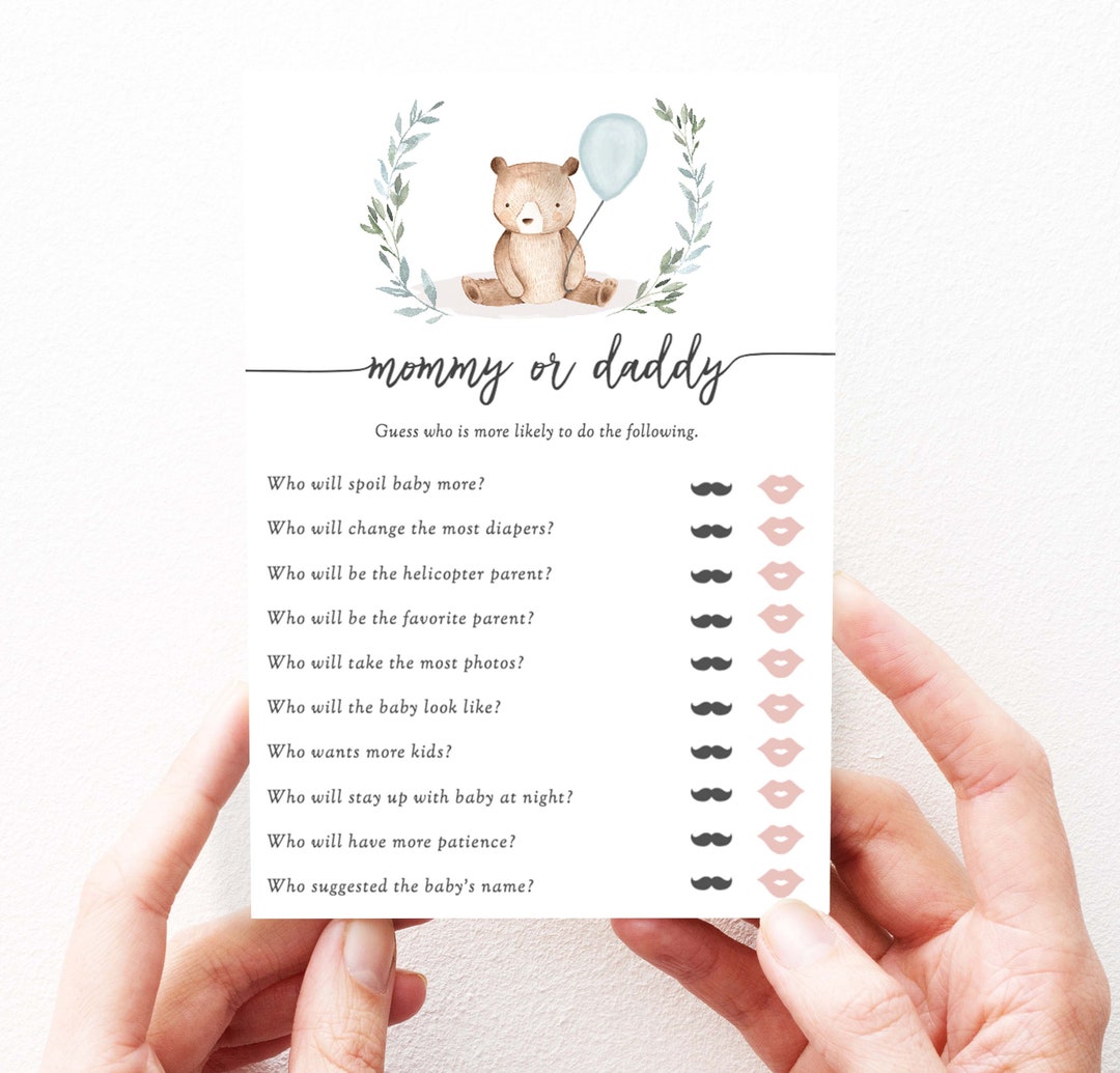 Teddy Bear Baby Shower Games Mommy or Daddy Printable Mommy or Daddy ...