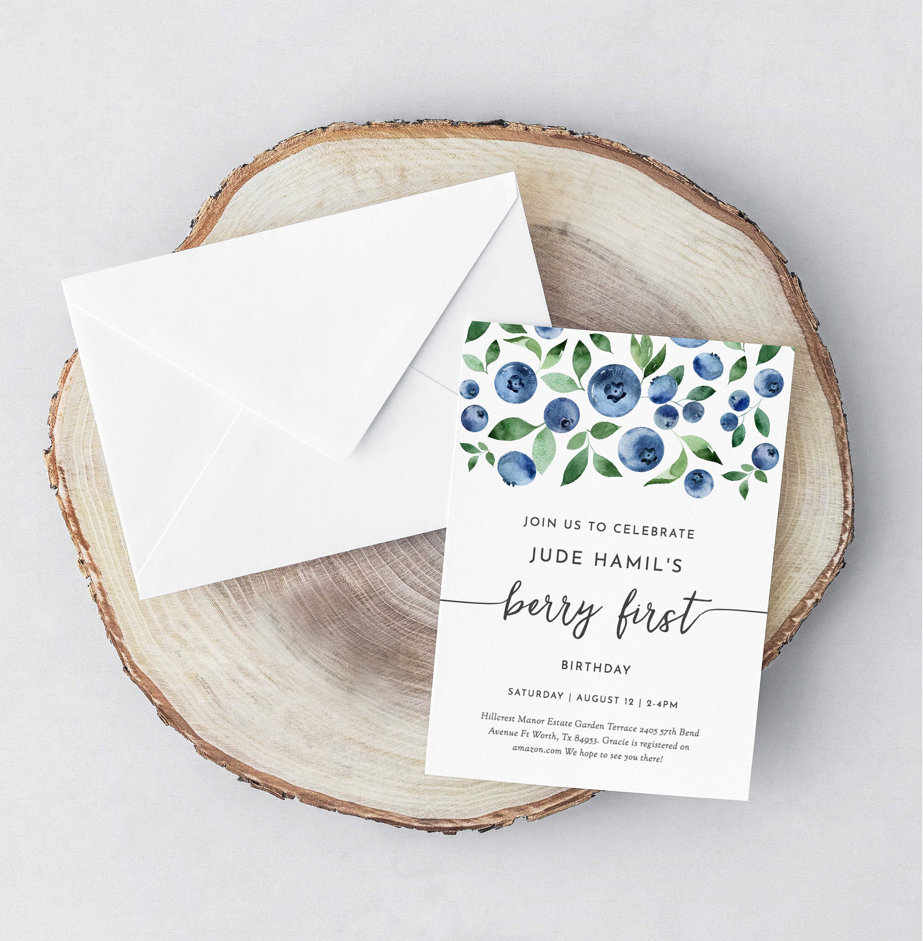 Cute Blueberry Birthday Invitation Blueberries Blueberry | Etsy