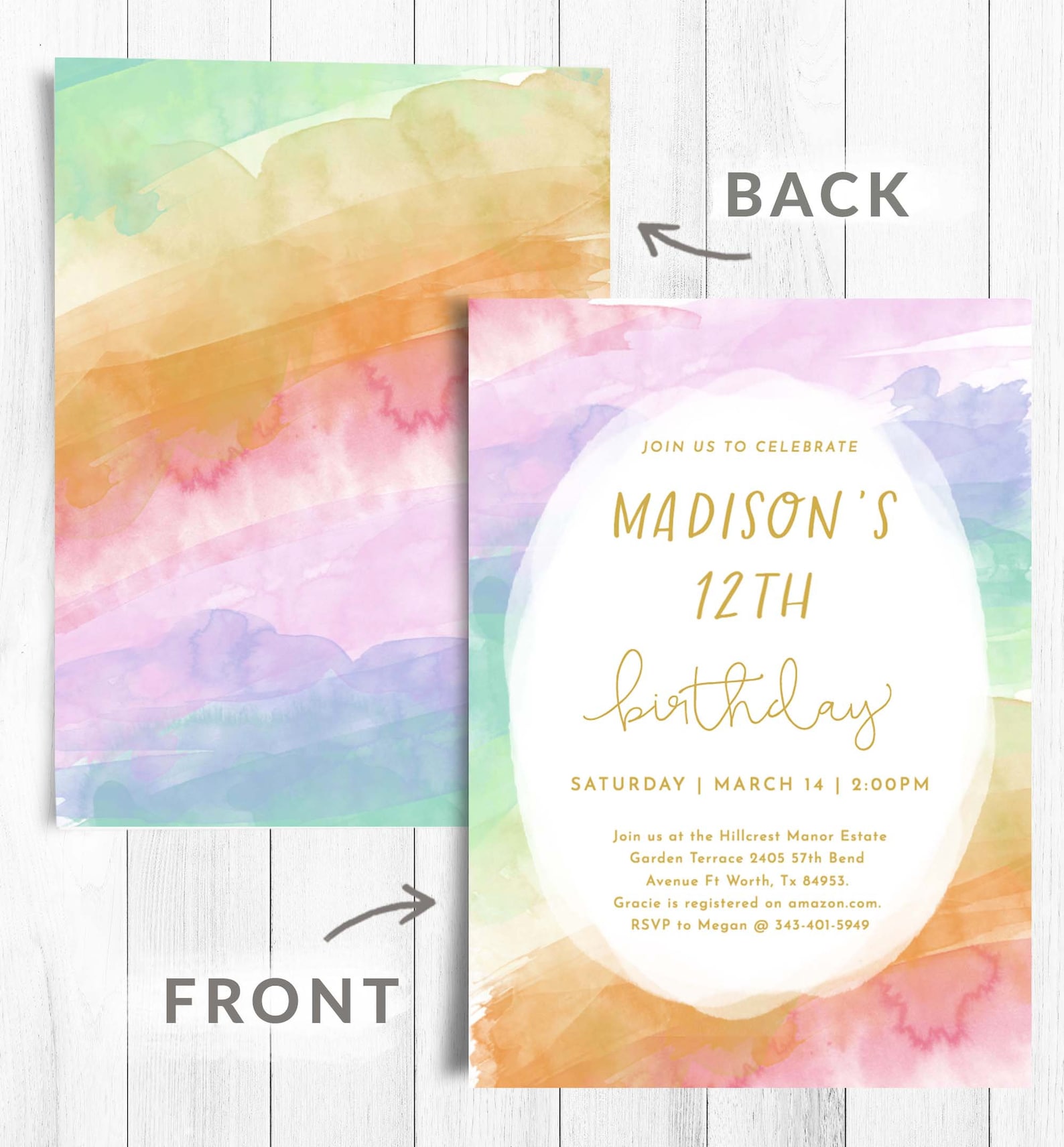Watercolor Rainbow Birthday Party Invitation Download Neon - Etsy