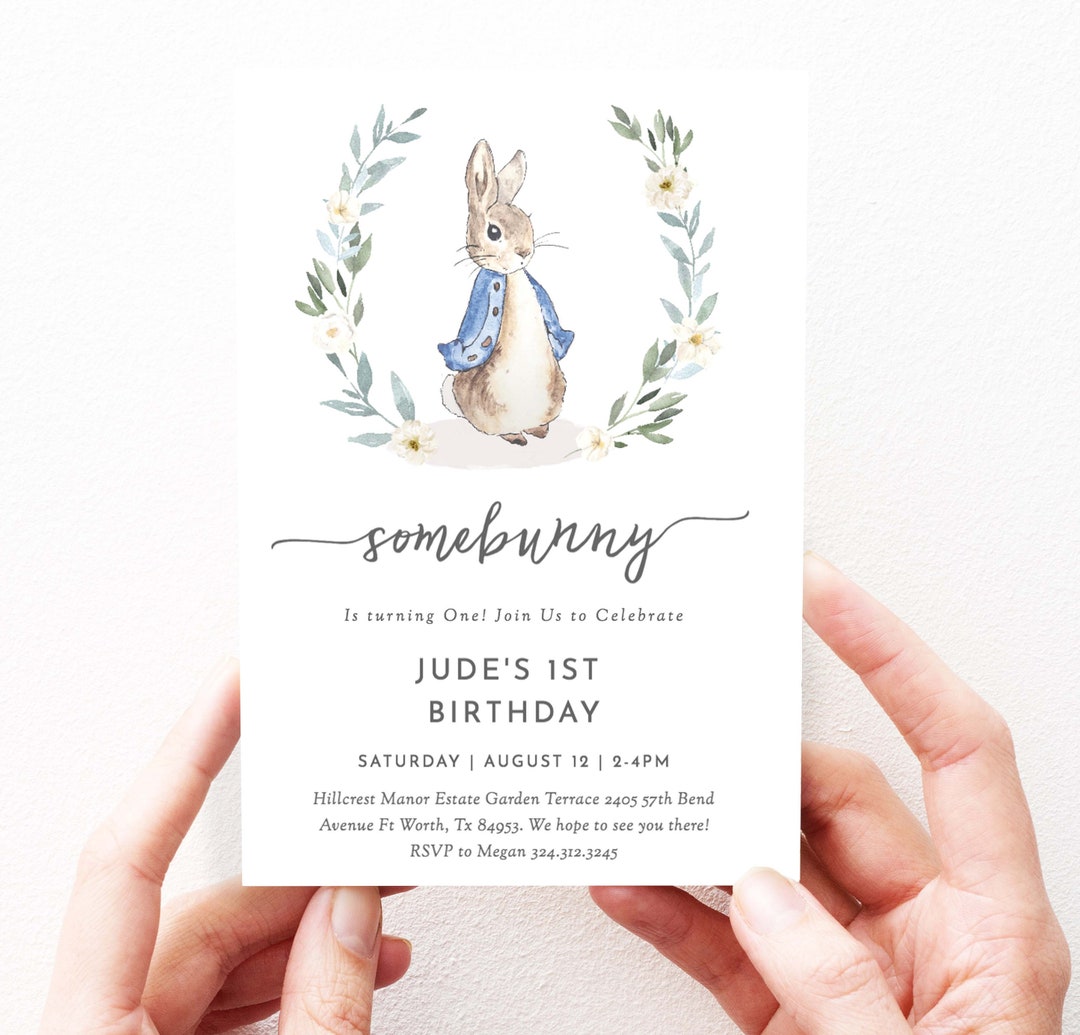 Rabbit Birthday Invitation Boy Rabbit, Editable Rabbit Invitation Boy ...