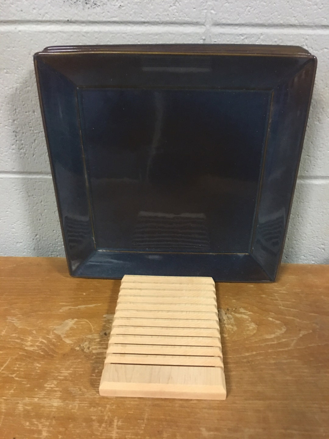 Wooden Square Plate Rack for Cabinets: Vertical Storage Organizer ...