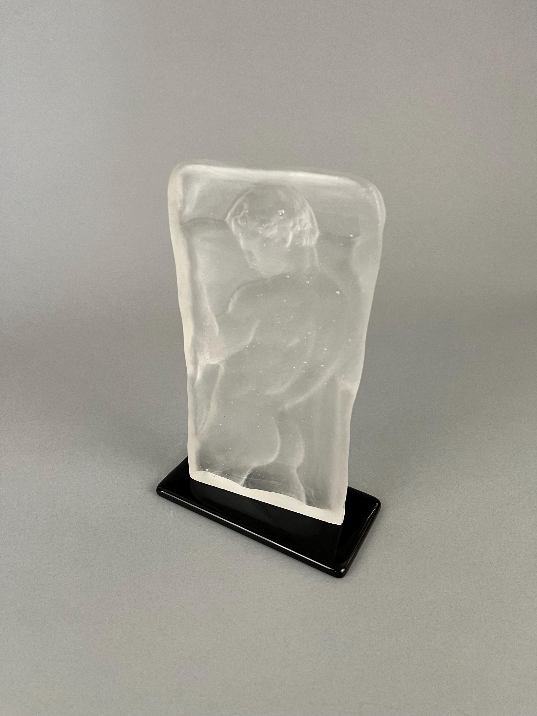 Crystal Clear Cast Glass Nude Male Torso Art Sculpture on Black Glass ...