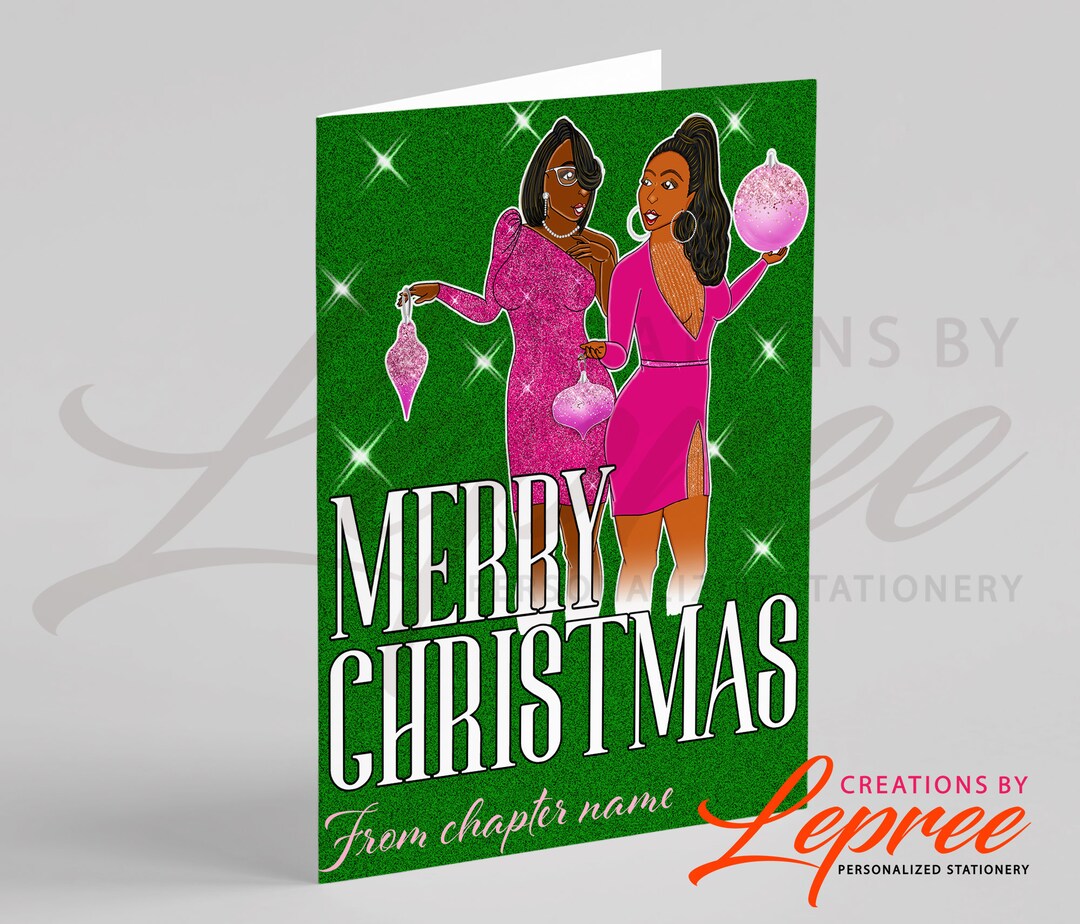 Personalized Pink and Green, Black Sorority, Chapter Christmas Card - Etsy