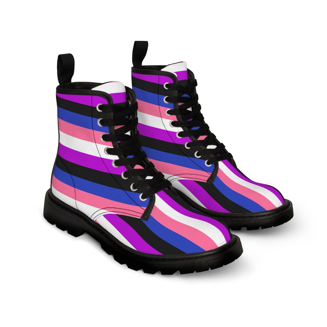 Genderfluid Flag Boots women's Sizes Pride Flag Canvas Boots Cute Goth ...