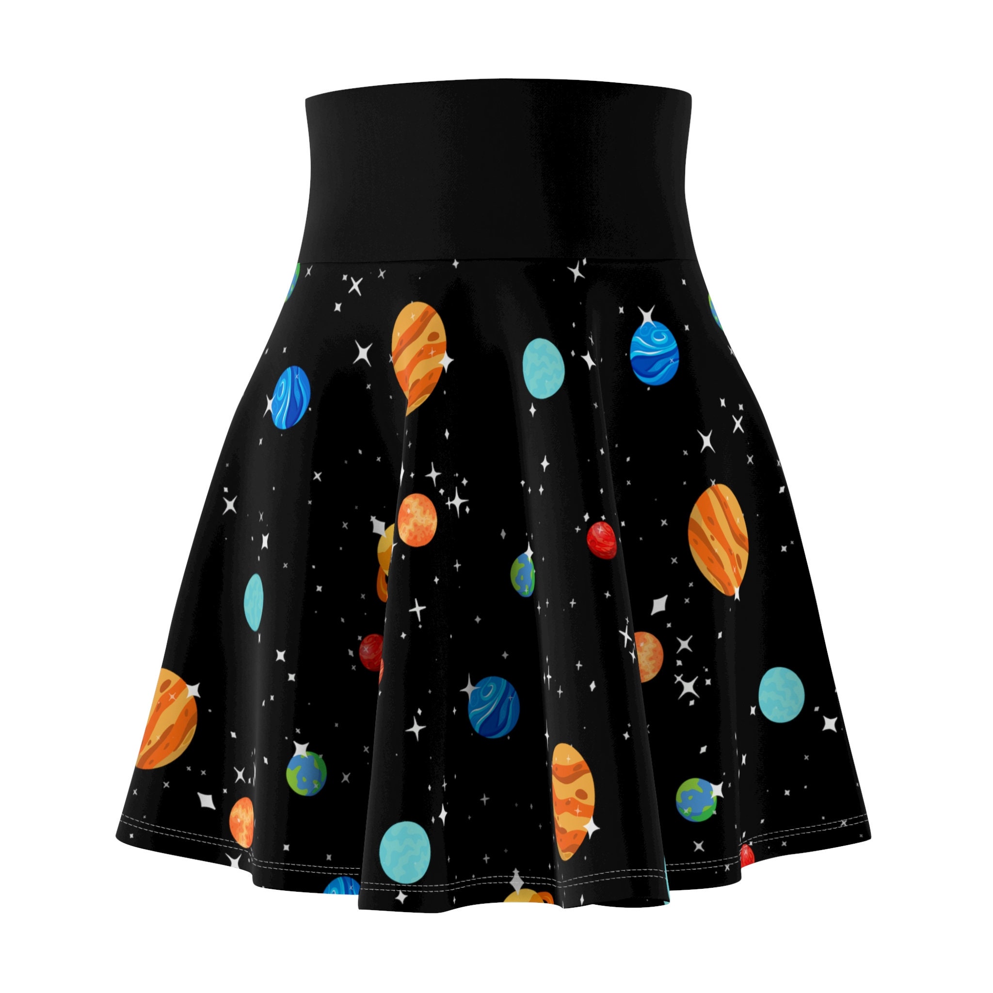 Cartoon Planets Skater Skirt Cute Nerdy Space Themed Colorful Solar System Planets Skirt Nerdy