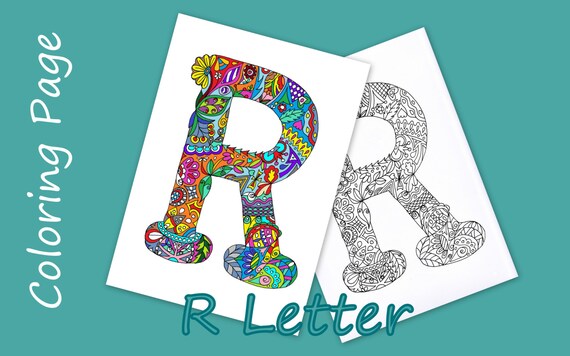 Coloring Letter R Download Adult Autumn Colouring Page Hand | Etsy