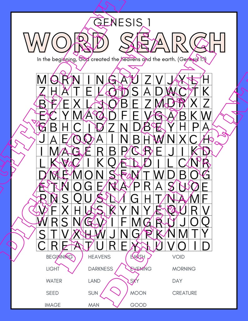 Genesis 1 Printable Word Search - Etsy