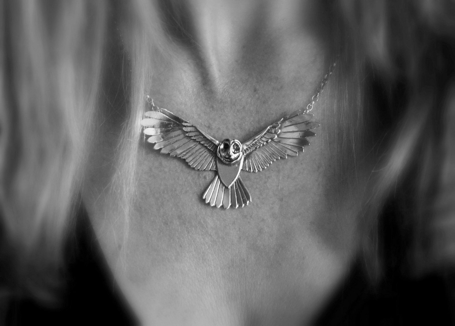 Silver Owl Necklace Large Silver Flying Owl Pendant With | Etsy