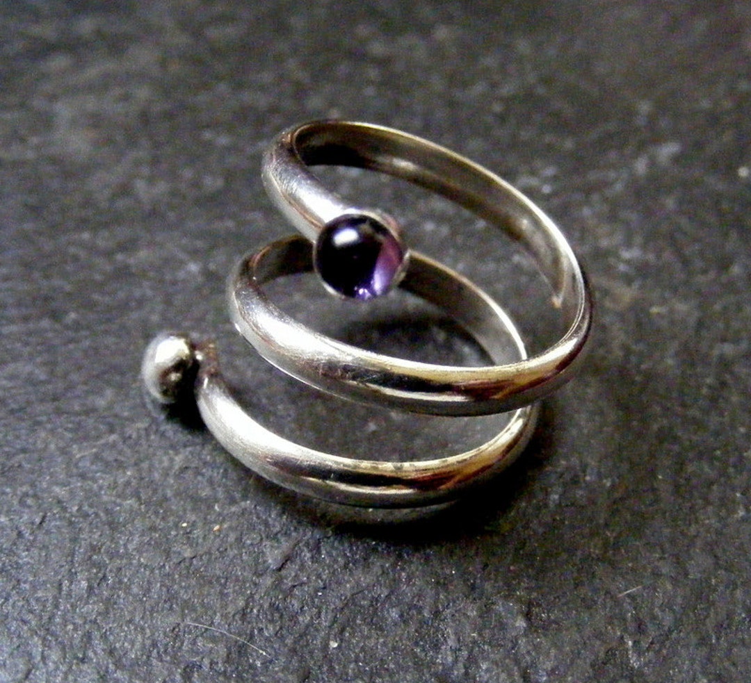 Silver Spiral Coil Ring With Amethyst Wraparound Amethyst Ring - Etsy