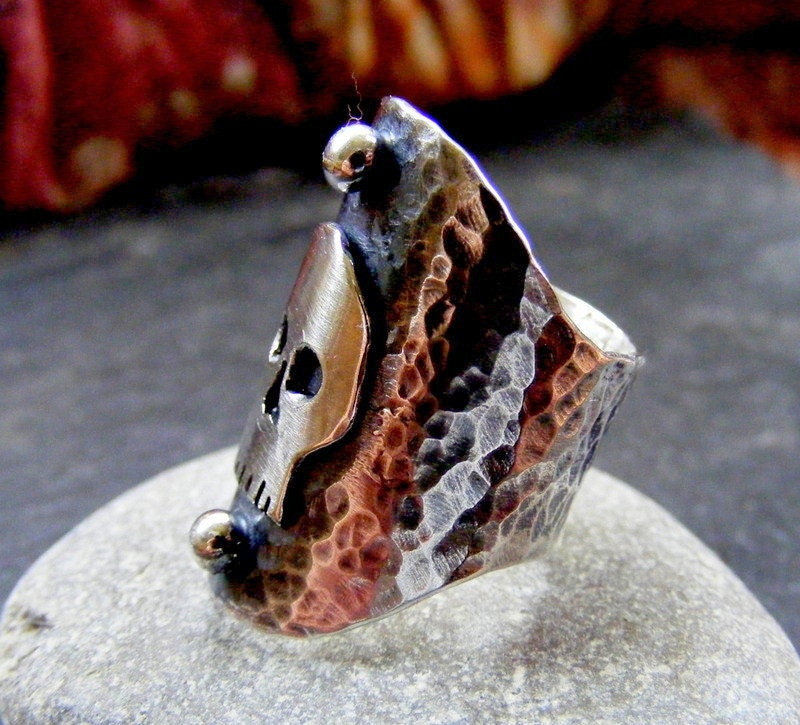 Silver Skull Handmade Statement Ring silver Skull Hammered - Etsy