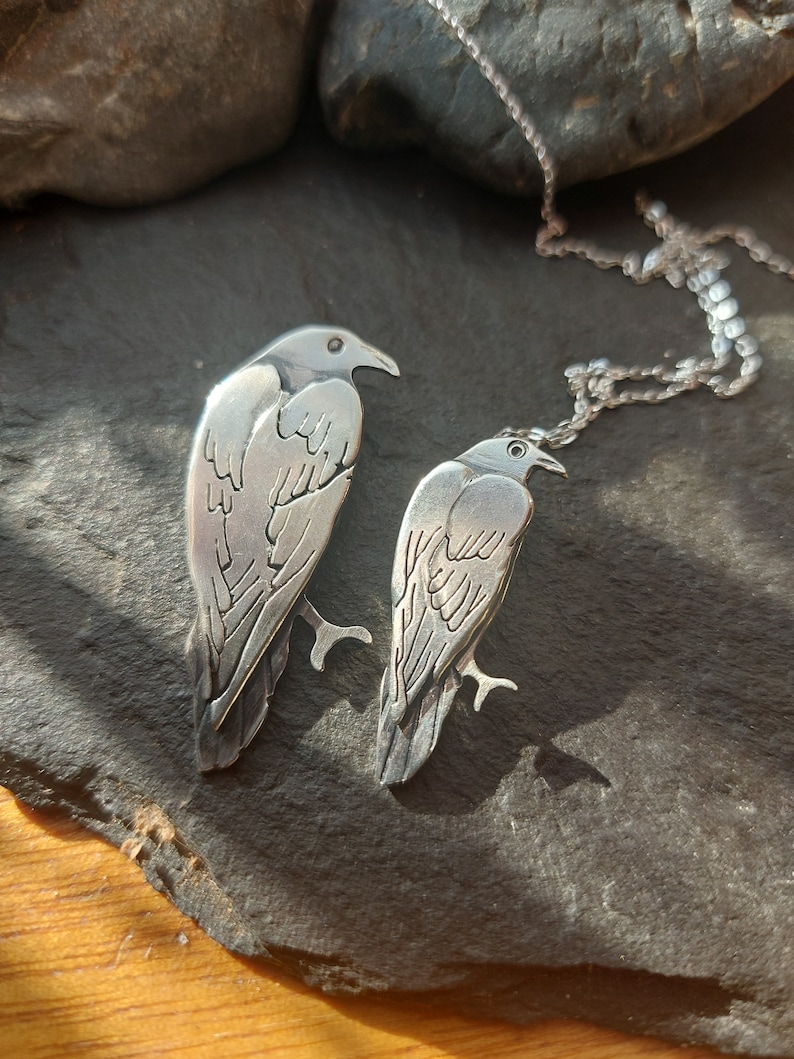 Silver Small Raven / Crow Necklace, Sterling Bird Necklace With Sawn ...