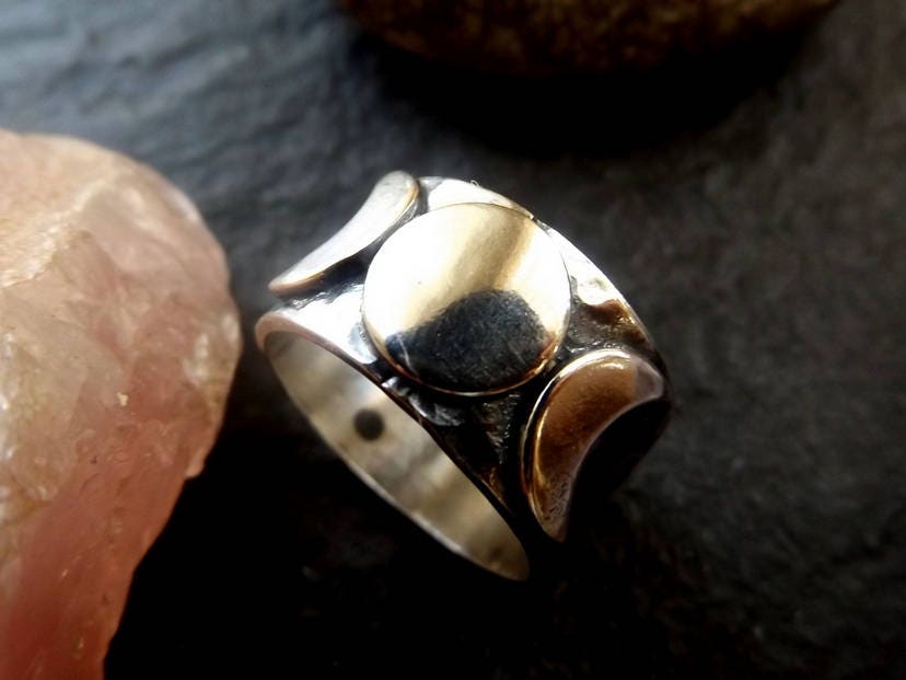 Silver Triple Moon Ring ,wide Three Moon Crescent Silver Ring With ...