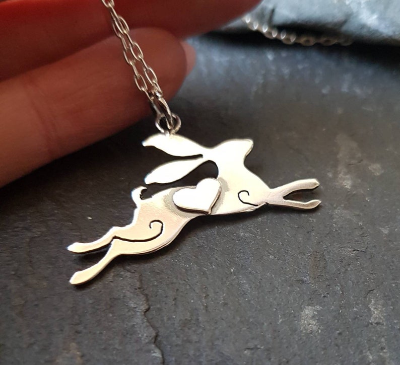 Silver Leaping Hare Handmade Pendant Necklace With Little | Etsy
