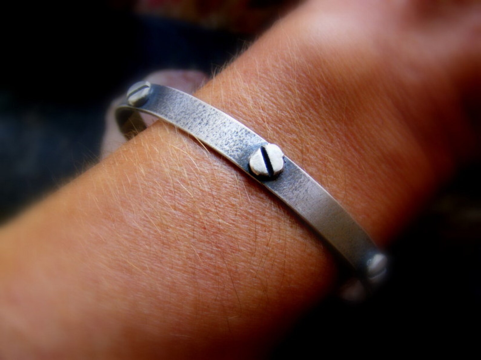 Silver Oxidised Textured Industrial Cuff With Silver Rivets - Etsy