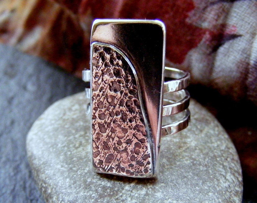 Silver Textured Statement Ring Oxidized and Highly Polished, Sterling ...