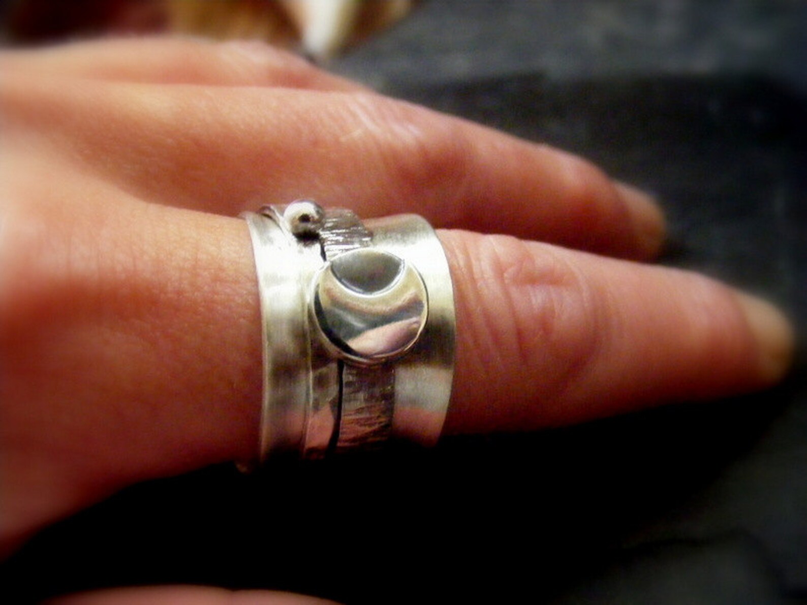 Silver Spinner Ring Moon With Hammered Band Crescent Moon Meditation ...