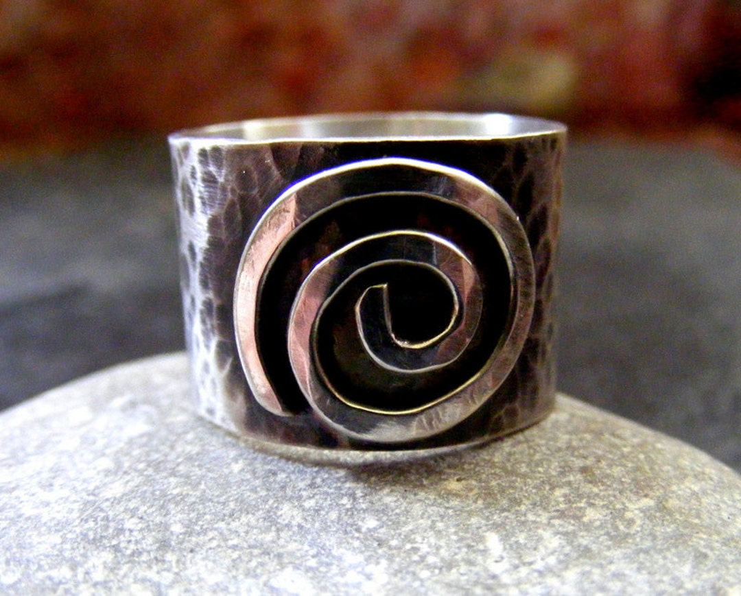 Silver Spiral Rustic Ring Sterling Statement Wide Band Swirl Circles ...