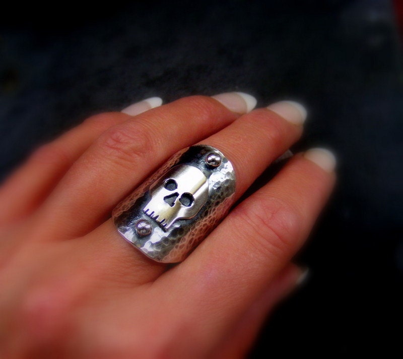 Silver Skull Handmade Statement Ring silver Skull Hammered - Etsy