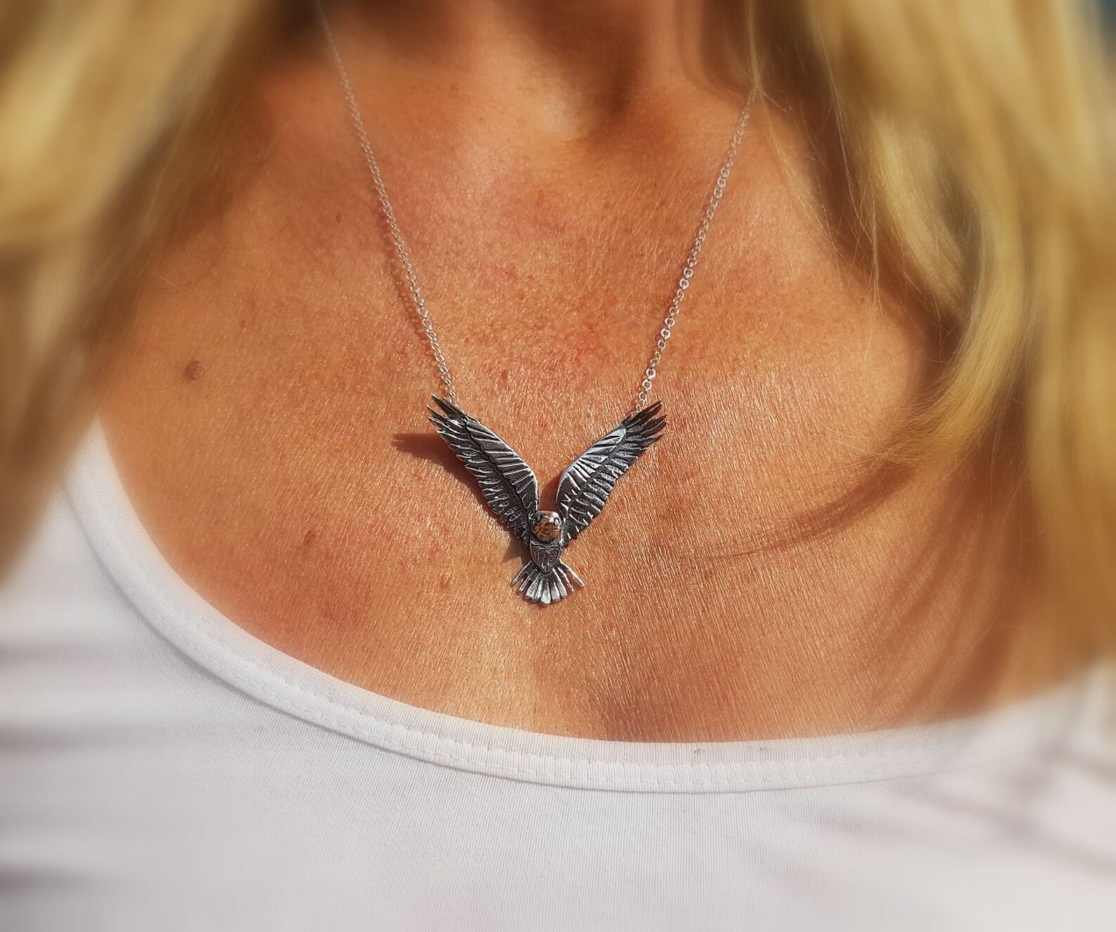 Silver Raven Necklace, Flying Sterling Raven Necklace With Textured ...