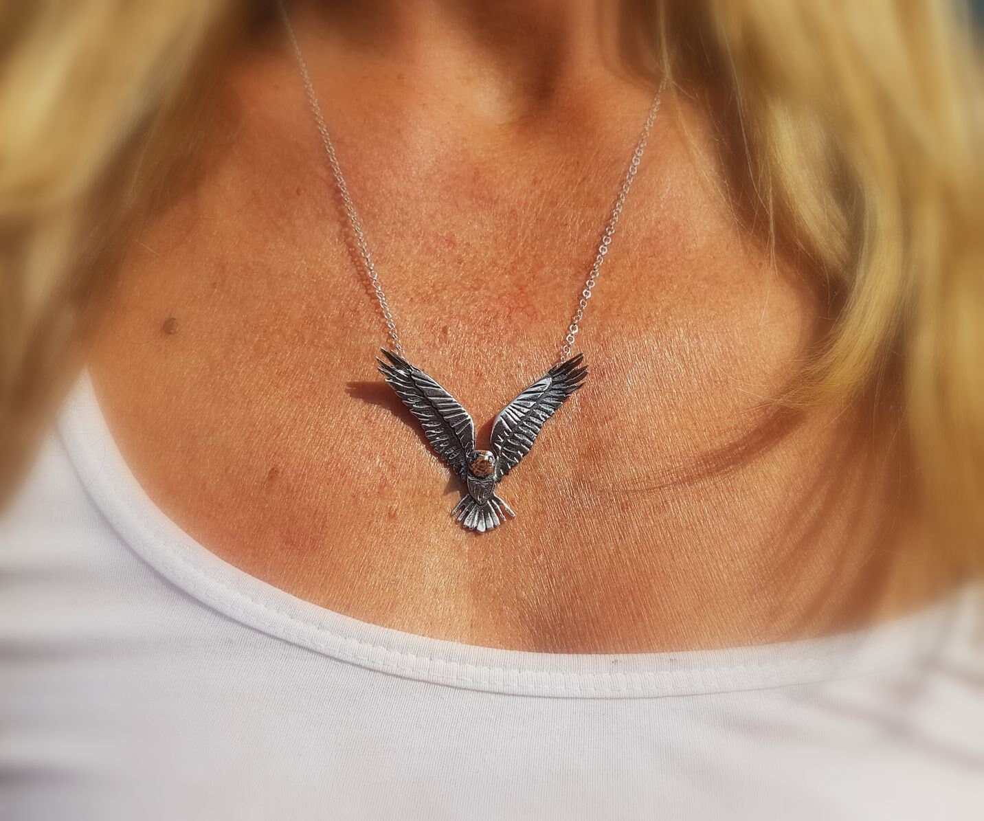 Silver Raven Necklace Flying Sterling Raven Necklace With | Etsy